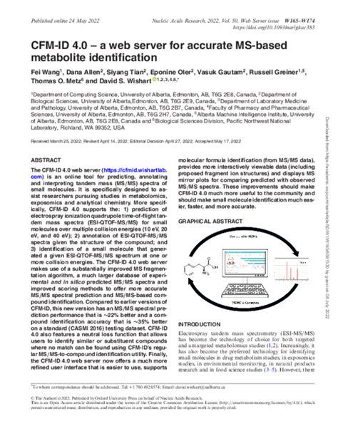 Pdf Cfm Id 40 A Web Server For Accurate Ms Based Metabolite