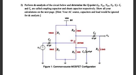 Perform Dc Analysis Of The Circuit Below And Determine The Q Point ID VGS VDS VD VS CC