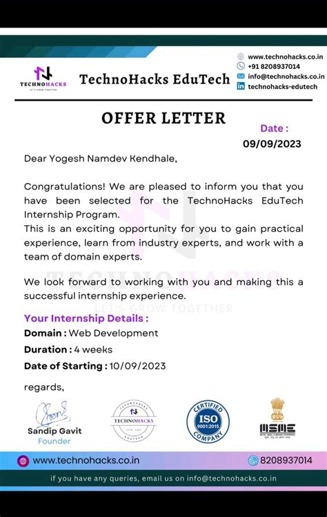 Yogesh Kendhale On Linkedin Internshipopportunity Technohacksedutech Webdevelopment