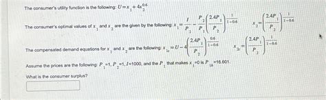 solved the consumer s utility function is the following