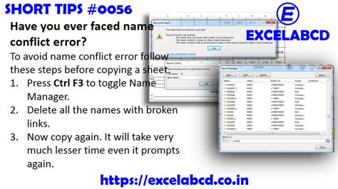 Short Tips0056 How To Solve Name Conflict Error Excelabcd