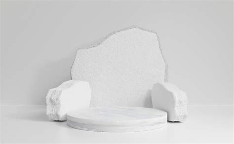 3d는 흰색 배경에 대리석 돌 연단을 표시합니다 프레젠테이션을 위한 빈 흰색 돌 연단 추상 흰색 배경 개념입니다 기하학적 플랫폼
