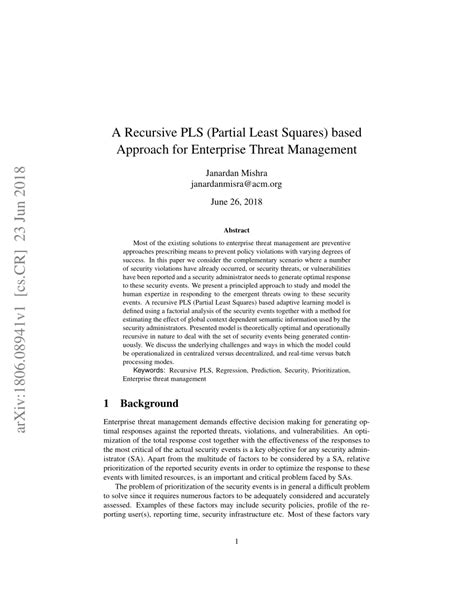 pdf a recursive pls partial least squares based approach for