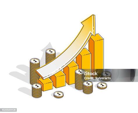 성공 및 소득 증가 개념 성장 차트 통계 바 현금 돈 스택 흰색 배경에 고립 3 차원 Isometric 비즈니스 및 금융