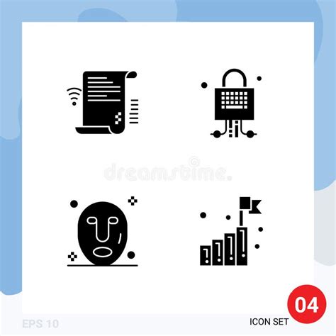 Pictogram Set Of 4 Simple Solid Glyphs Of Data Facial Wifi Locked