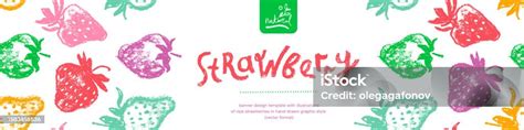 잘 익은 딸기 벡터의 손으로 그린 삽화가 있는 템플릿 배너 디자인 0명에 대한 스톡 벡터 아트 및 기타 이미지 0명 건강한 식생활 계절 Istock