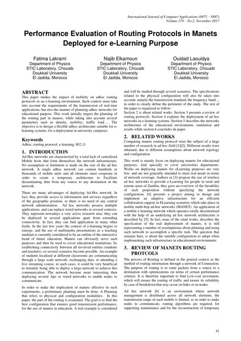 PDF Performance Evaluation Of Routing Protocols In Manets Deployed For E Learning Purpose