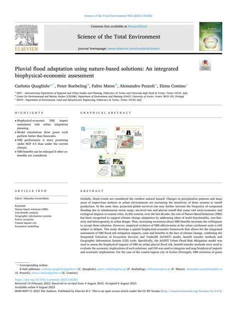 Pdf Pluvial Flood Adaptation Using Nature Based Solutions An Integrated Biophysical Economic