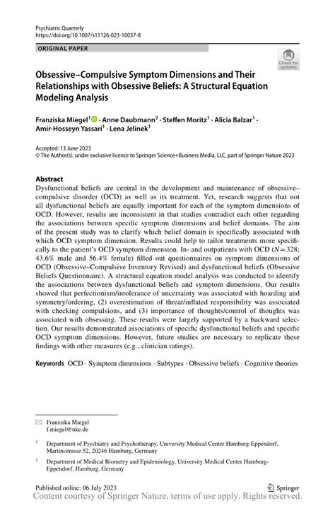 Obsessivecompulsive Symptom Dimensions And Their Relationships With