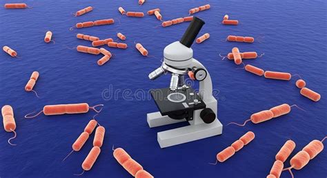 Microscope Examining Bacteria Cells On Blue Surface Stock Illustration Illustration Of Small