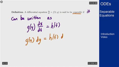 Differential Equations Intro Video Separable Equations Youtube