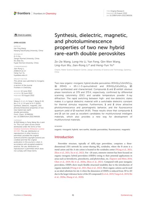 Pdf Synthesis Dielectric Magnetic And Photoluminescence Properties Of Two New Hybrid Rare