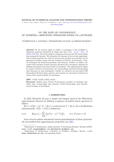 Pdf On The Rate Of Convergence Of Modified Alpha Bernstein