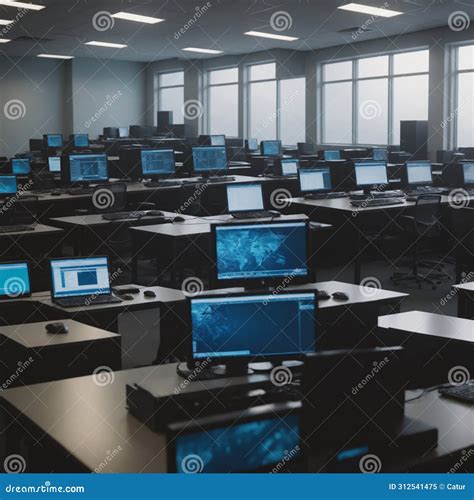 The Computer Labs An Empty Computer Labs With Computer Screen On