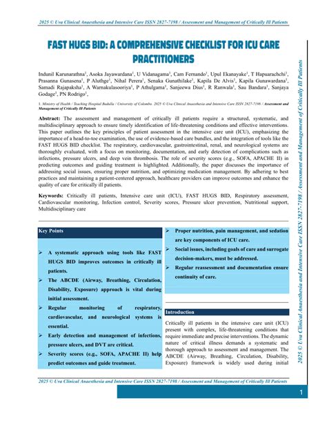 Pdf Fast Hugs Bid A Comprehensive Checklist For Icu Care