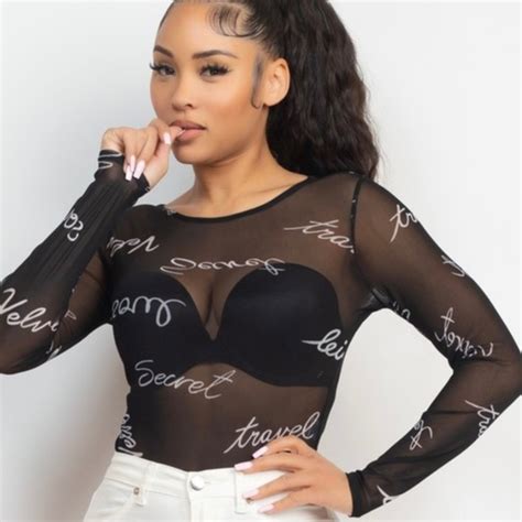 Tops Mesh Script Bodysuit Poshmark