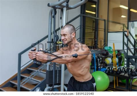 Muscular Bodybuilder Naked Torso Exercises Cable Stock Photo Shutterstock