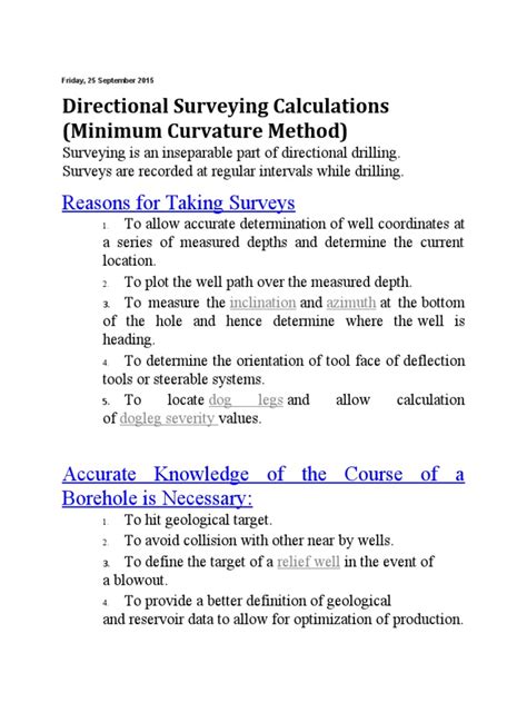 Directional Surveying Calculations Minimum Curvature Method