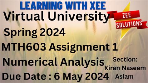 mth603 numerical analysis assignment 1 spring 2024 virtual university