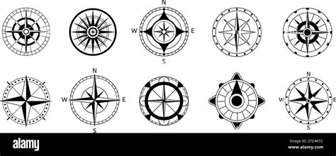 Compass Set Marine Wind Roses Clipart Navigation Icons Nautical