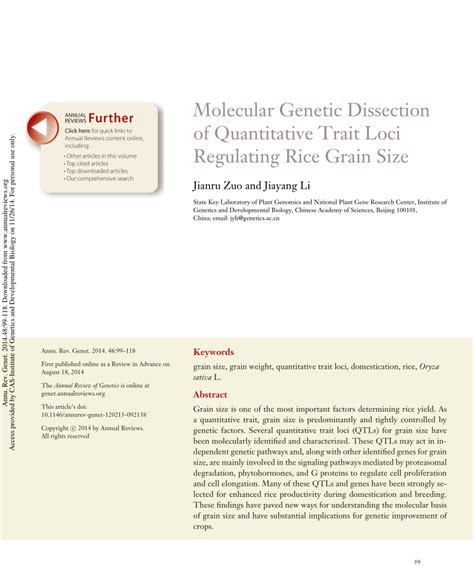 Pdf Molecular Genetic Dissection Of Quantitative Trait Loci