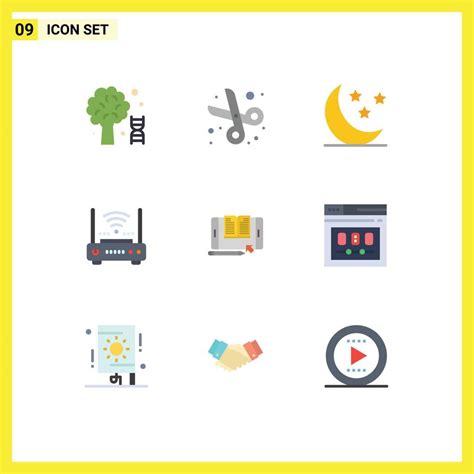 Pictogram Set Of Simple Flat Colors Of File Modem Moon Internet Wifi Editable Vector Design