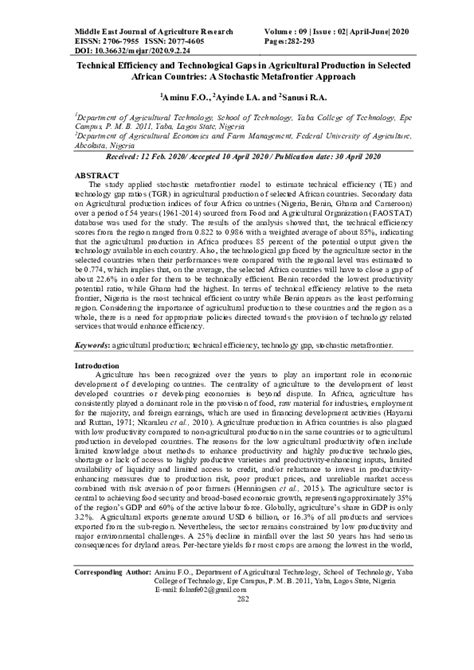 Pdf Technical Efficiency And Technological Gaps In Agricultural Production In Selected African