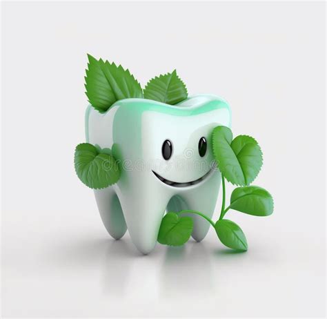 Tooth With Mint Leaves Green Mint Leaves Clean Fresh Concept Stock
