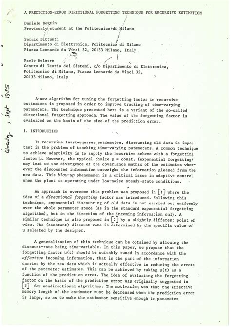 Pdf A Prediction Error Directional Forgetting Technique For Recursive