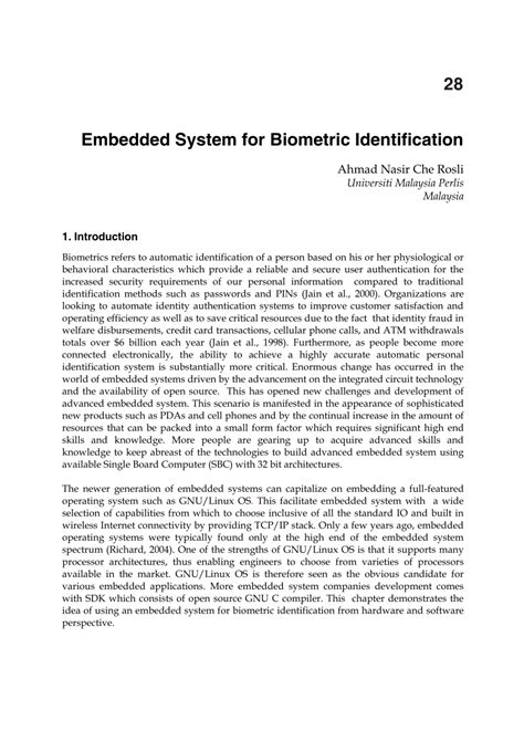 Pdf Embedded System For Biometric Identification