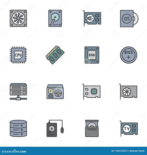 Computer Parts Filled Outline Icons Set Stock Vector Illustration Of Chip Memory 174513370