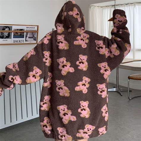 Oversized Bear Print Zipper Hoodie Artofit