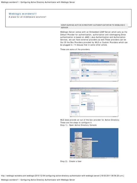 Configure Ad Authenticator In Weblogic Pdf Active Directory Computer Network Security