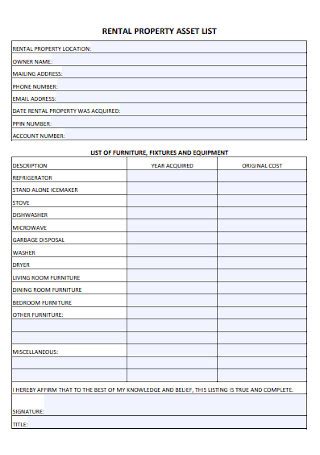 FREE Asset List Samples To Download
