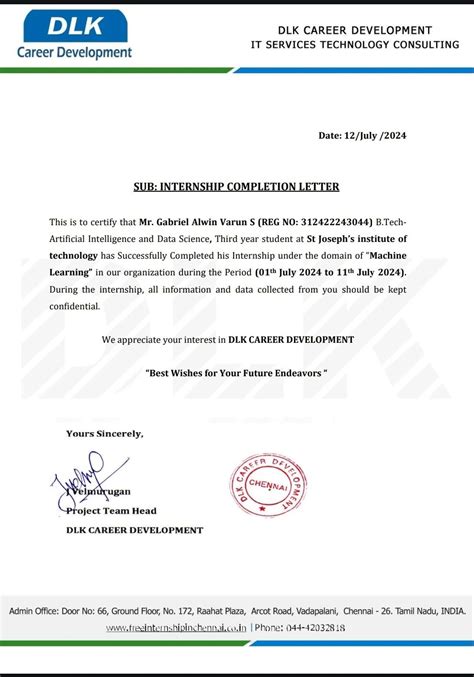 S Gabriel Alwin Varun On Linkedin Internship Completion Learning