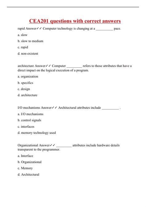 Cea201 Questions With Correct Answers Computer Architecture Cea 201 Stuvia Us