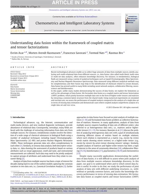 Pdf Understanding Data Fusion Within The Framework Of Coupled Matrix