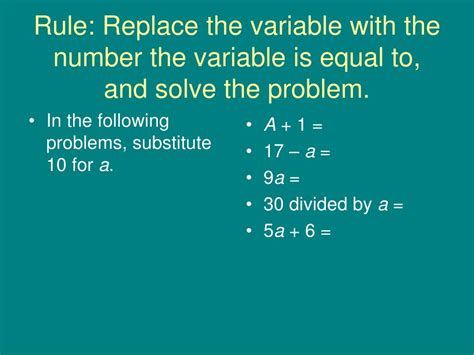 Ppt Substituting Numbers For Variables Powerpoint Presentation Free Download Id6839870