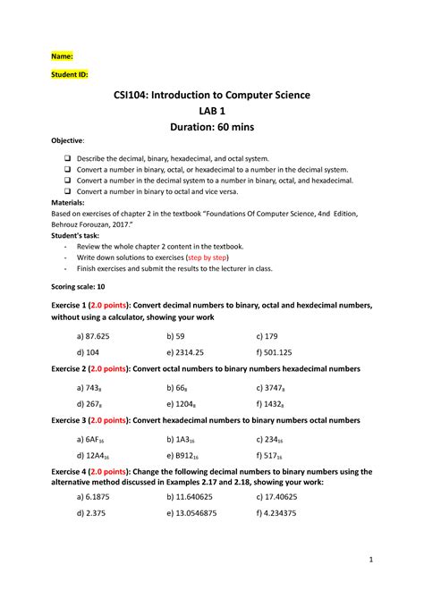 CSI Lab Name Babe ID CSI Introduction To Computer Science LAB