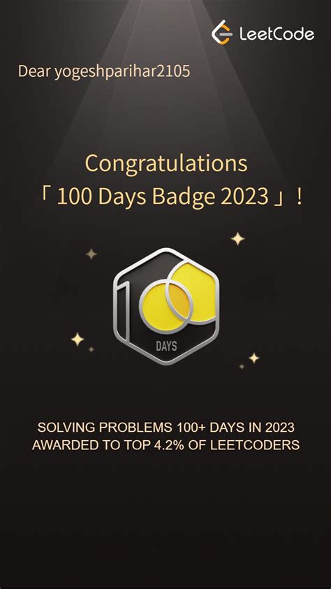 yogesh parihar on linkedin got 100 days badge 2023 on leetcode target