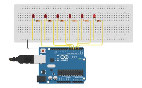 circuit design coche fantástico con bucle for con rebote tinkercad