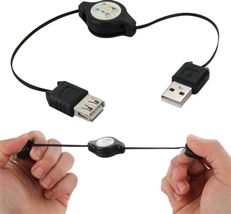 Let Op Type Oprolbare Usb A Mannetje Naar Usb A Vrouwtje Kabel Lengte Cm Zwart Bol Com