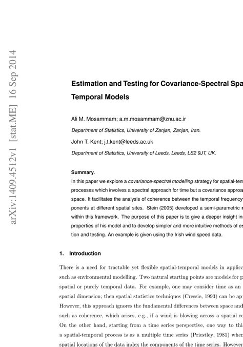 pdf estimation and testing for covariance spectral spatial temporal