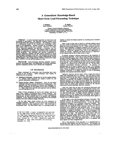 Pdf A Generalized Knowledge Based Short Term Load Forecasting Technique
