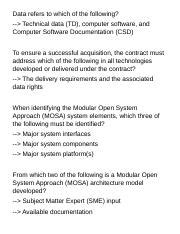 CLE Modular Open System Approach MOSA VI Doc Data Refers To Which Of The Following