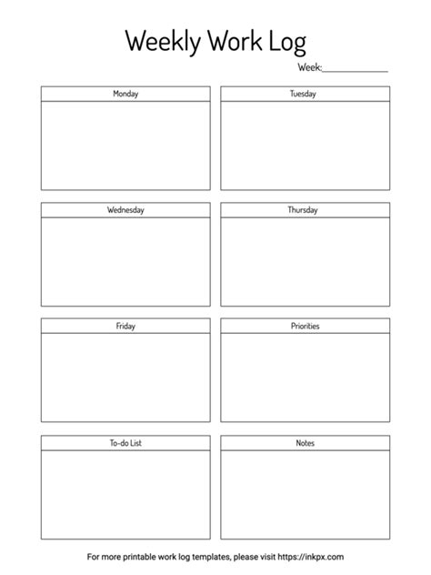 Printable Work Log Templates In Pdf Png And  Formats · Inkpx