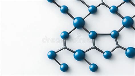 Abstract Molecular Structure Blue Atoms Connected By Grey Bonds On White Background Stock
