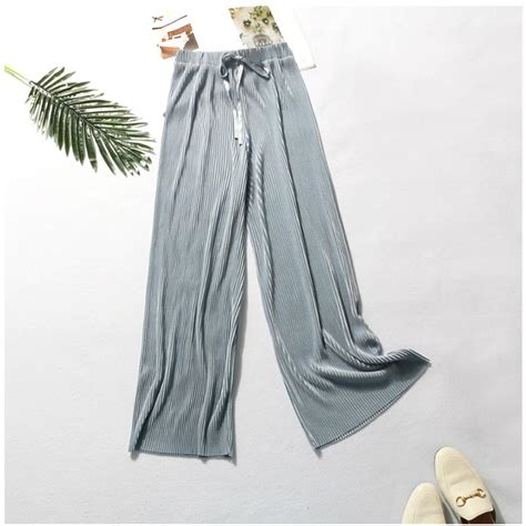 Купити Жіночі модні літні широкі брюки плісировані крижані шовкові штани з еластичною талією