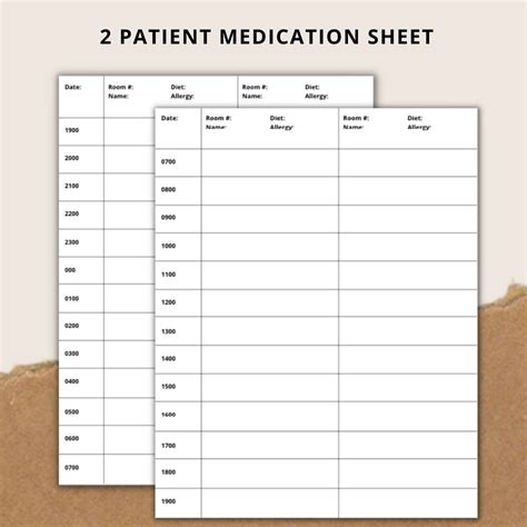 Nursing Medication Sheet Printable Template Etsy