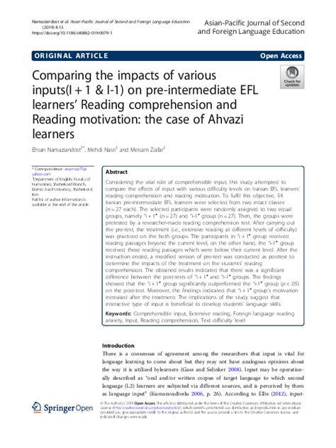 Pdf Comparing The Impacts Of Various Inputs I 1 And I 1 On Pre Intermediate Efl Learners